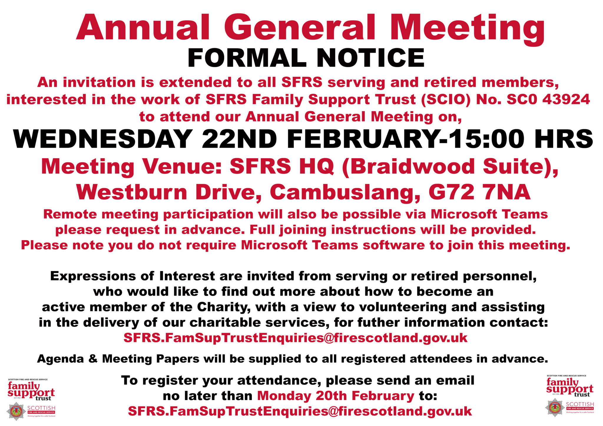 AGM NOTICE – Scottish Fire & Rescue Service Family Support Trust